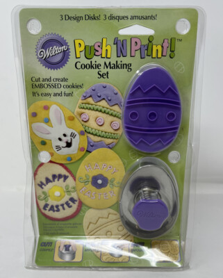 NEW Wilton Easter Push N Print Embossed Cookie Cutter Kit Set 3 Disks ...