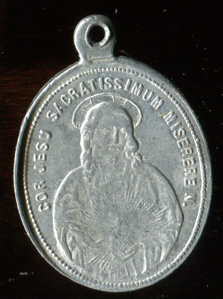 BEAUTIFUL ANTIQUE ALUMINUM MEDAL PENDANT / virgo carmeli and jesus ...