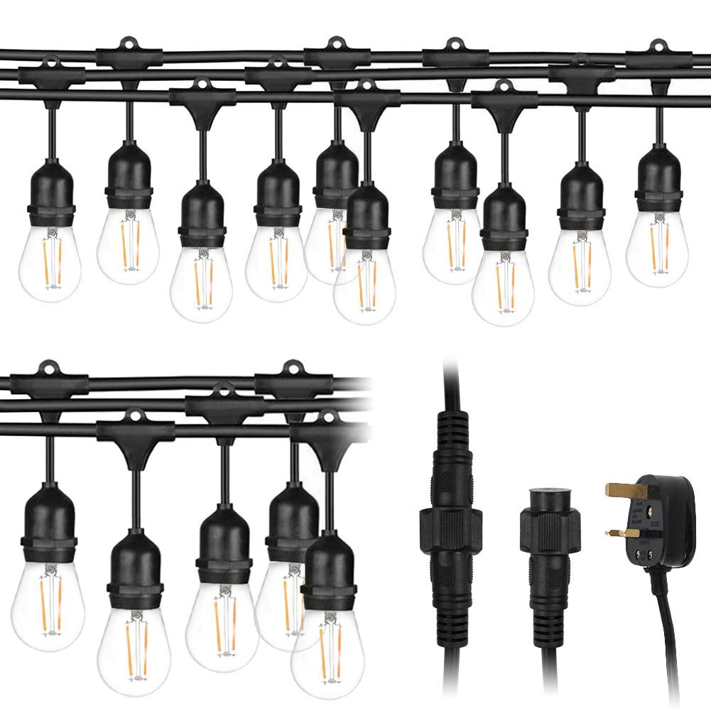 49FT Festoon Outdoor String Light Mains Powered 15M S14 LED Bulbs ...