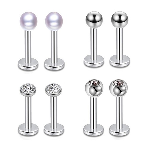 14Pcs Labret Lip Piercing Bar Stud Ring Zirconia Surgical Steel Body ...