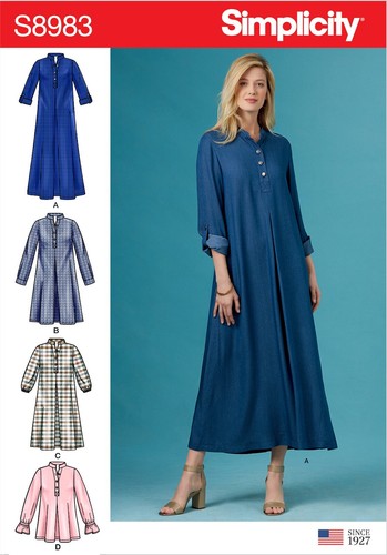SIMPLICITY SEWING PATTERN 8983 MISSES 14-22 LOOSE-FIT FLARED DRESS ...