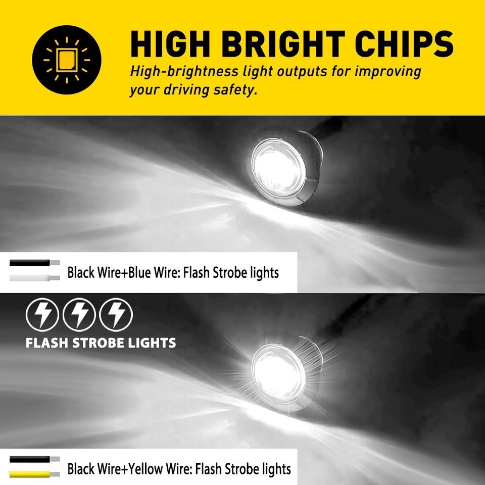 20X White Side Marker Truck Trailer Lights Mini 3 LED Bullet Light ...