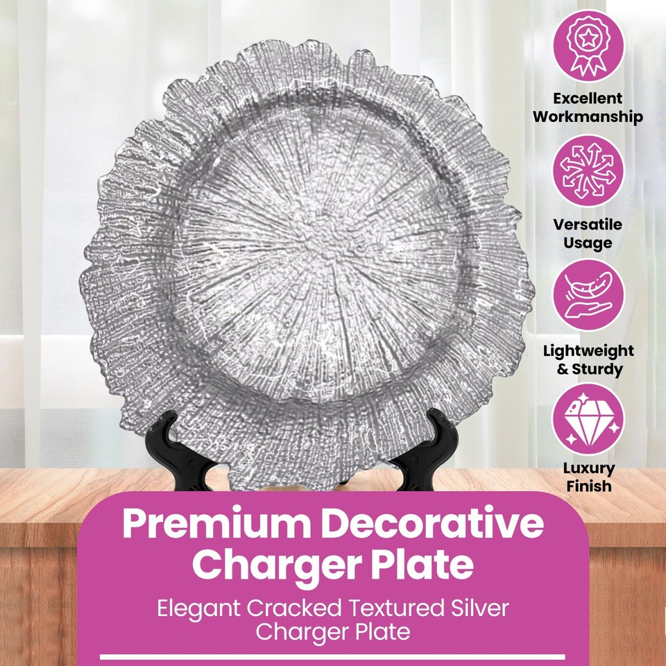 Glass Charger Plates 13 Inch Decorative Rim Wedding Party Dining Table ...