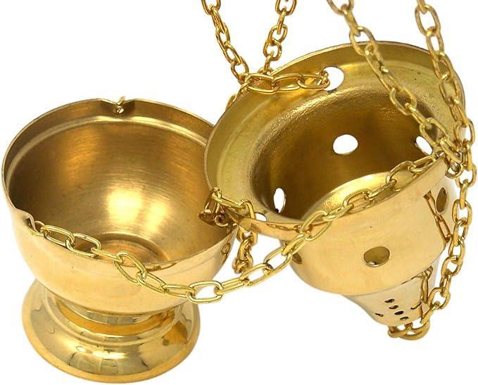 Petite Polished Brass Chain Hanging Vented Censer With Spoon Set For ...