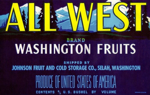 Original All West pear crate label Johnson Fruit & Cold Storage Selah ...
