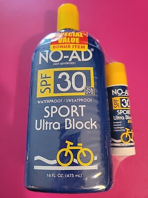 NEW Sealed Vtg NO-AD Sport Ultra Block SPF 30 Sunblock + Bonus Sunblock ...