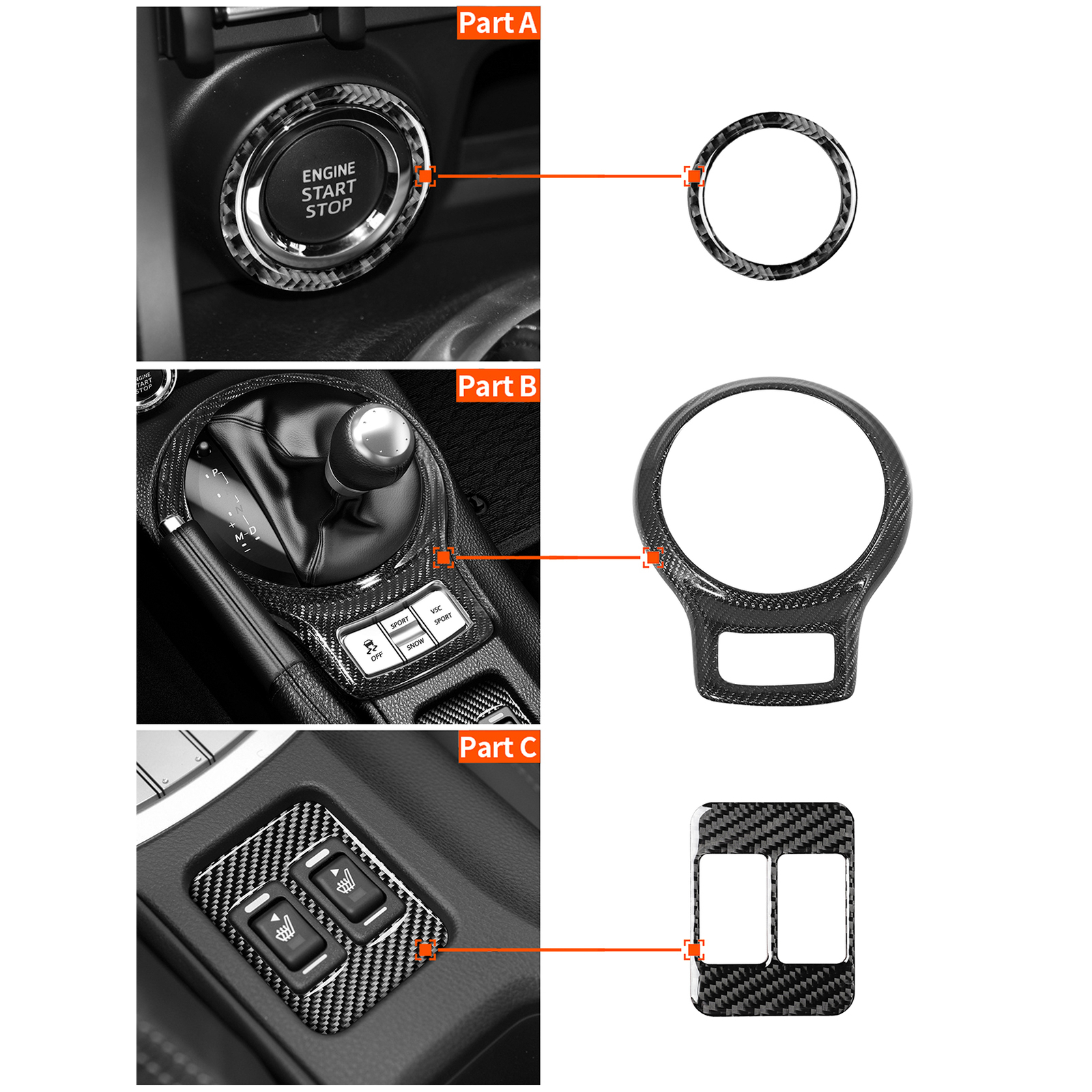 Hot Car 3pcs Carbon Fiber Gear Shifter Panel Trim Vehicle Accessory For ...