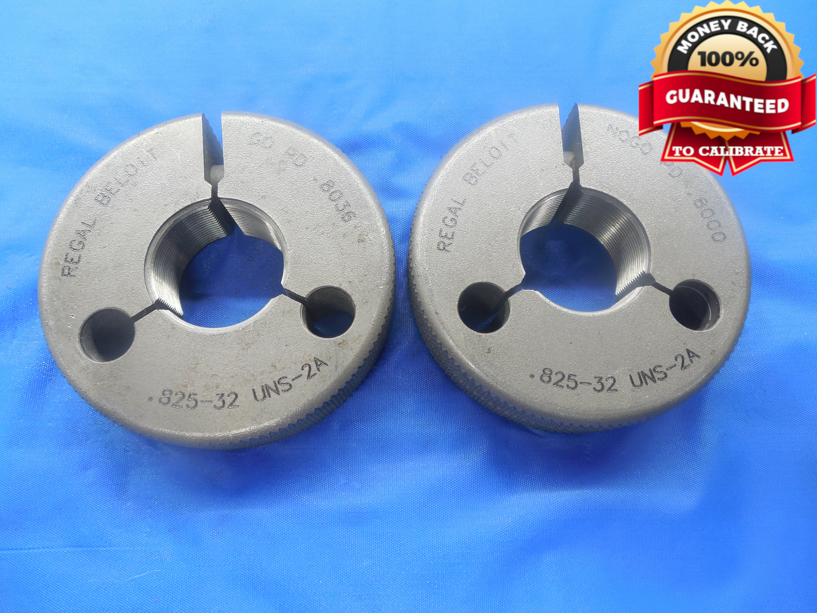 .825 32 UNS 2A THREAD RING GAGES .8250 GO NO GO P.D.'S = .8036 & .8000 ...