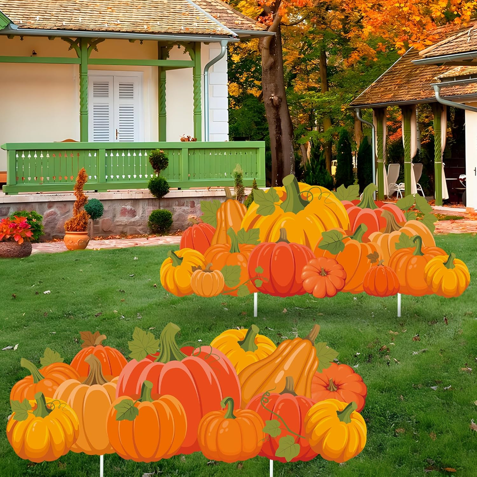 Fall Yard Signs Decorations Thanksgiving Pumpkin Yard Stakes Outdoor ...