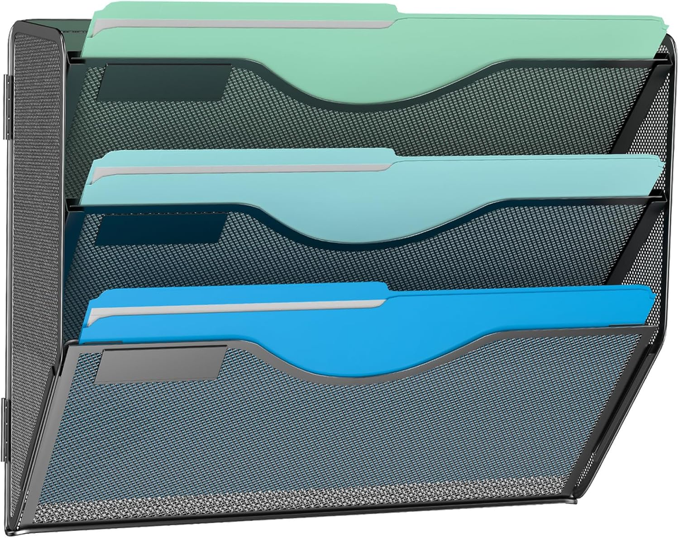 3 Tier Hanging Wall File Organizer, Mesh Mail Paper Orgnization Hanging ...