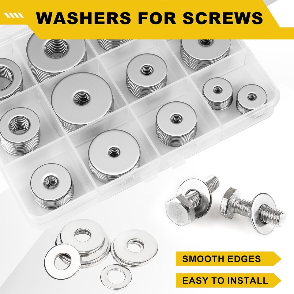 108Pcs 304 Stainless Steel Flat Washers, Fender Washers Assortment Kit ...