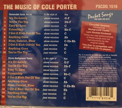 1516 COLE PROTER POCKET SONGS KARAOKE CDG LOT MI | eBay