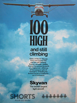 5/1974 PUB SHORTS AIRCRAFT MISSILE SHORTS SKYVAN STOL AIRCRAFT ORIGINAL ...