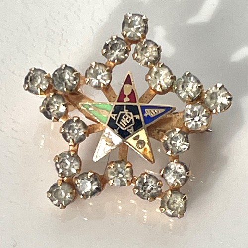 1" Vintage Rhinestone & Enamel Order of the Eastern Star Masonic Lapel ...
