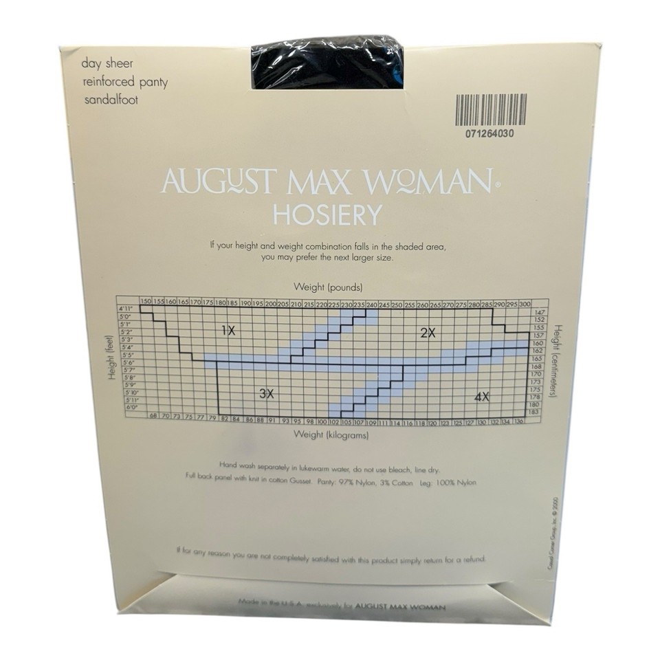 August Max Woman Day Sheer Pantyhose Reinforced Panty Sandalfoot Jet ...