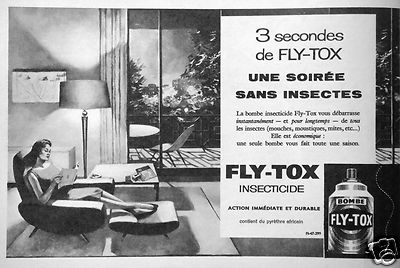 PUBLICITÉ 1954 FLY-TOX INSECTICIDE UNE SOIRÉE SANS INSECTES ACTION ...