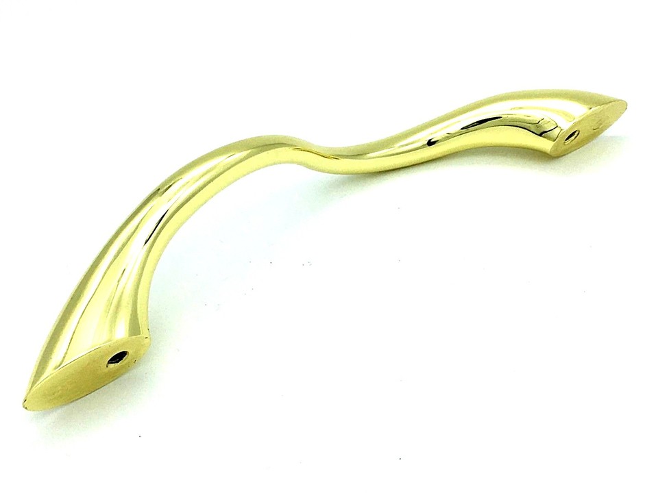 WAVY HANDLES 128mm polished brass cupboard door cabinet drawer pull ...
