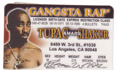 Gangsta RAP / RAPPER novelty plastic collectors card Drivers License ...