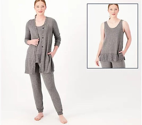 Cuddl Duds Tall Seriously Soft Tank, Cardi & Jogger Set Black Pepper LT ...