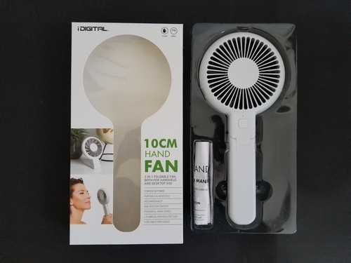 White Hand Fan 2 in 1 Foldable Both For Handheld Or Desktop Use 3 Speed ...