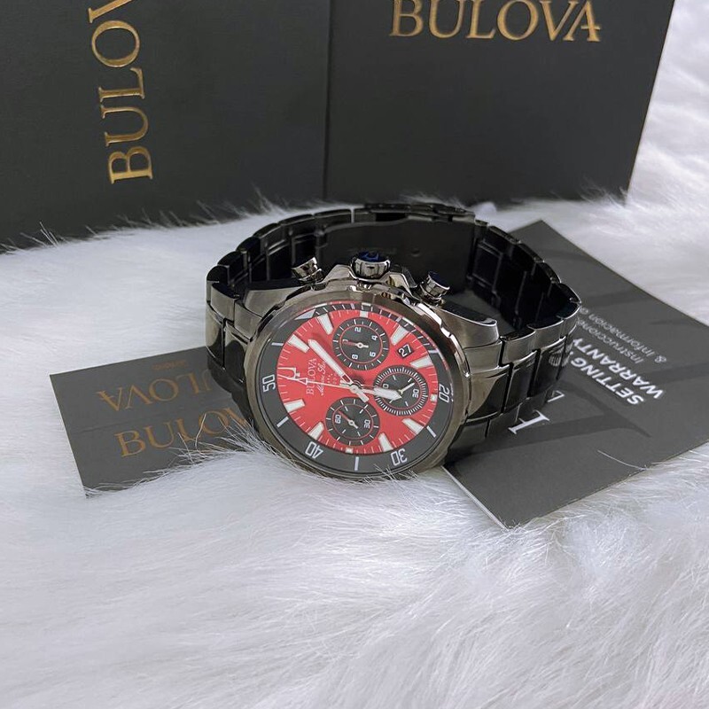 Men New Bulova Classic Red Marine Star Stainless Steel 98B350 Watch ...