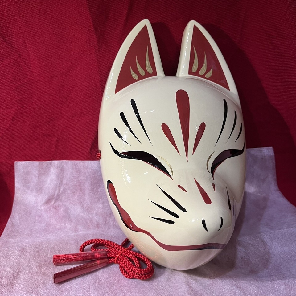 Komendo Full Face Fox Mask SUZUNE Kitsune Handmade Painted Japan Party ...