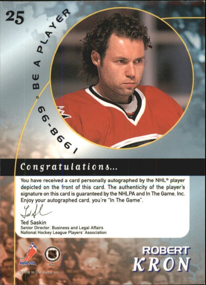 1998-99 Be A Player Autographs Gold #25 Robert Kron | eBay