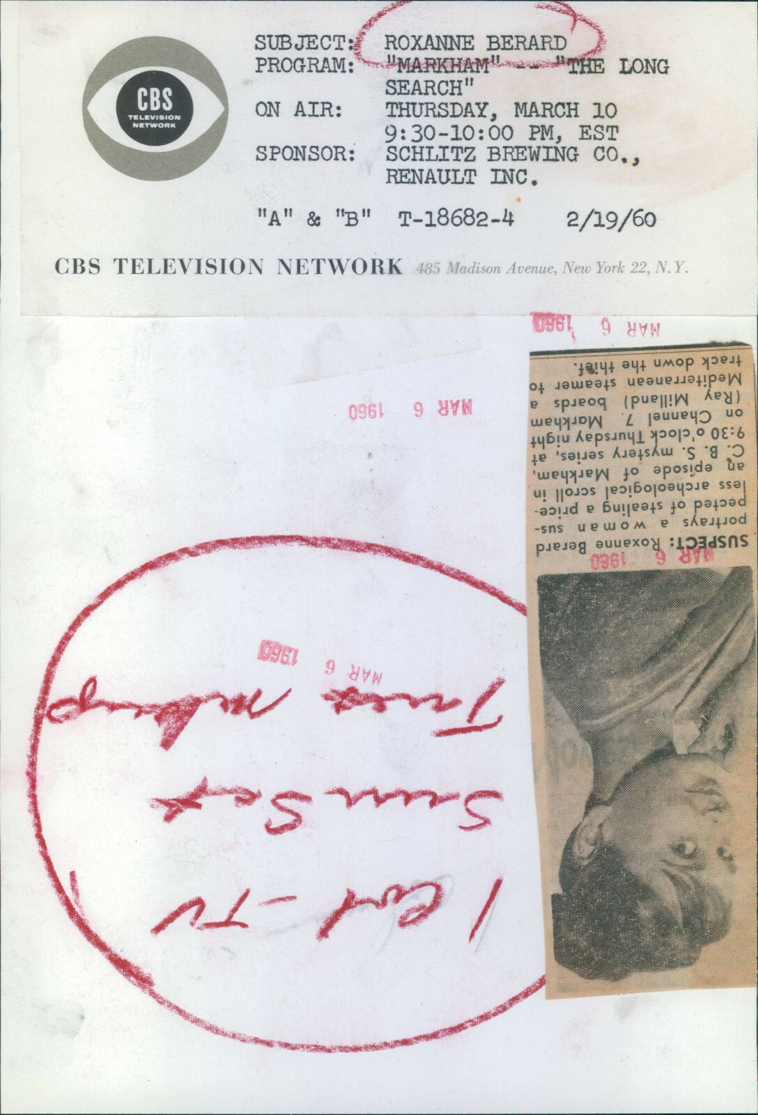 1960 Press Photo Belgian Actress Roxane Berard on "Markham" TV Show on ...