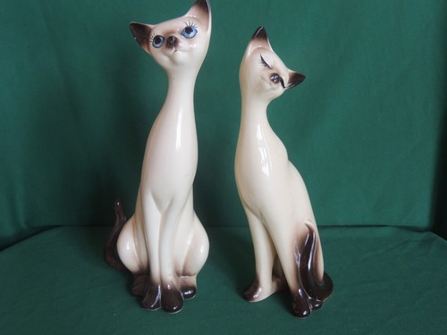 Pair 14" Vintage Mid Century Modern MCM Japan Long Neck Siamese Cat ...