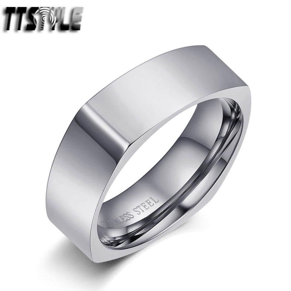 TTstyle Engravable Plain S.Steel Square Comfort Fit Wedding Band Ring ...
