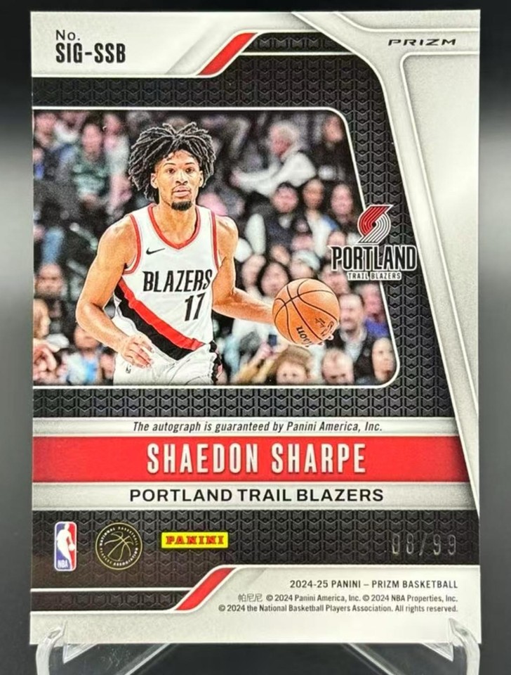 Shaedon Sharpe 2024-25 Panini Prizm Signatures Auto Red Prizm 88/99 #SIG-SSB | eBay