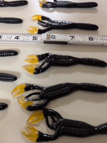 Gene Larew Salt Craw 4'' Fishing Lure 10 Pc Black Red Glitter ...