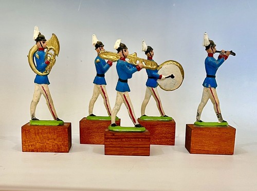 Victorian Repainted Diecast Semi Flat Lead 5 Piece Soldier Band On Wood ...