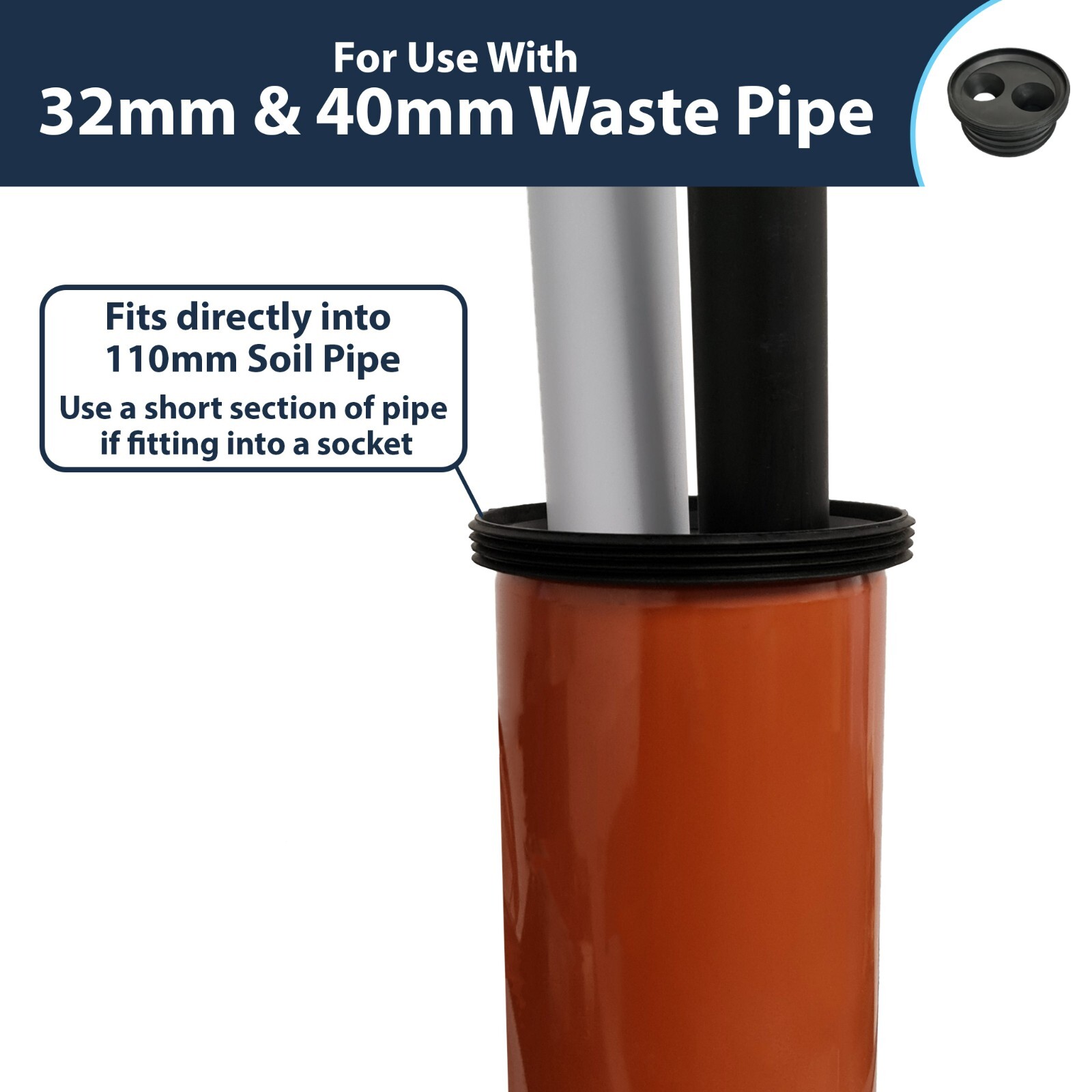 110mm - 40mm / 32mm Flexible Reducer Connector Fitting for Waste Pipe ...