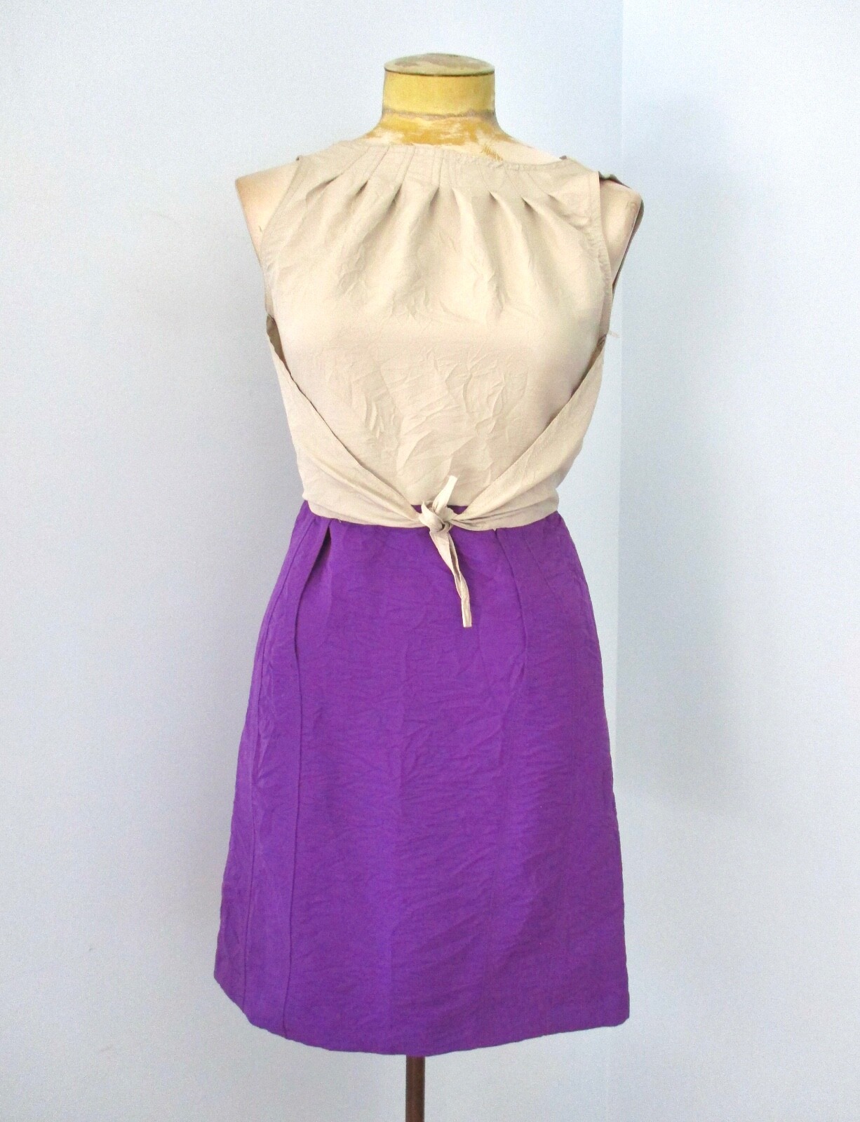 Richard Chai Target beige purple color block shift dress overlay tie ...