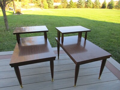 2 Mersman Mid Century Modern 2 Tier End Side Tables 1960's Formica Tops ...