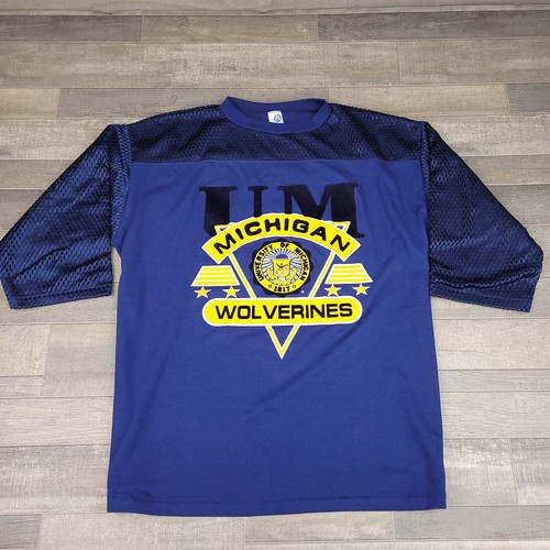 Vintage Michigan Wolverines Shirt Mens Extra Large Blue Felt Graphic ...