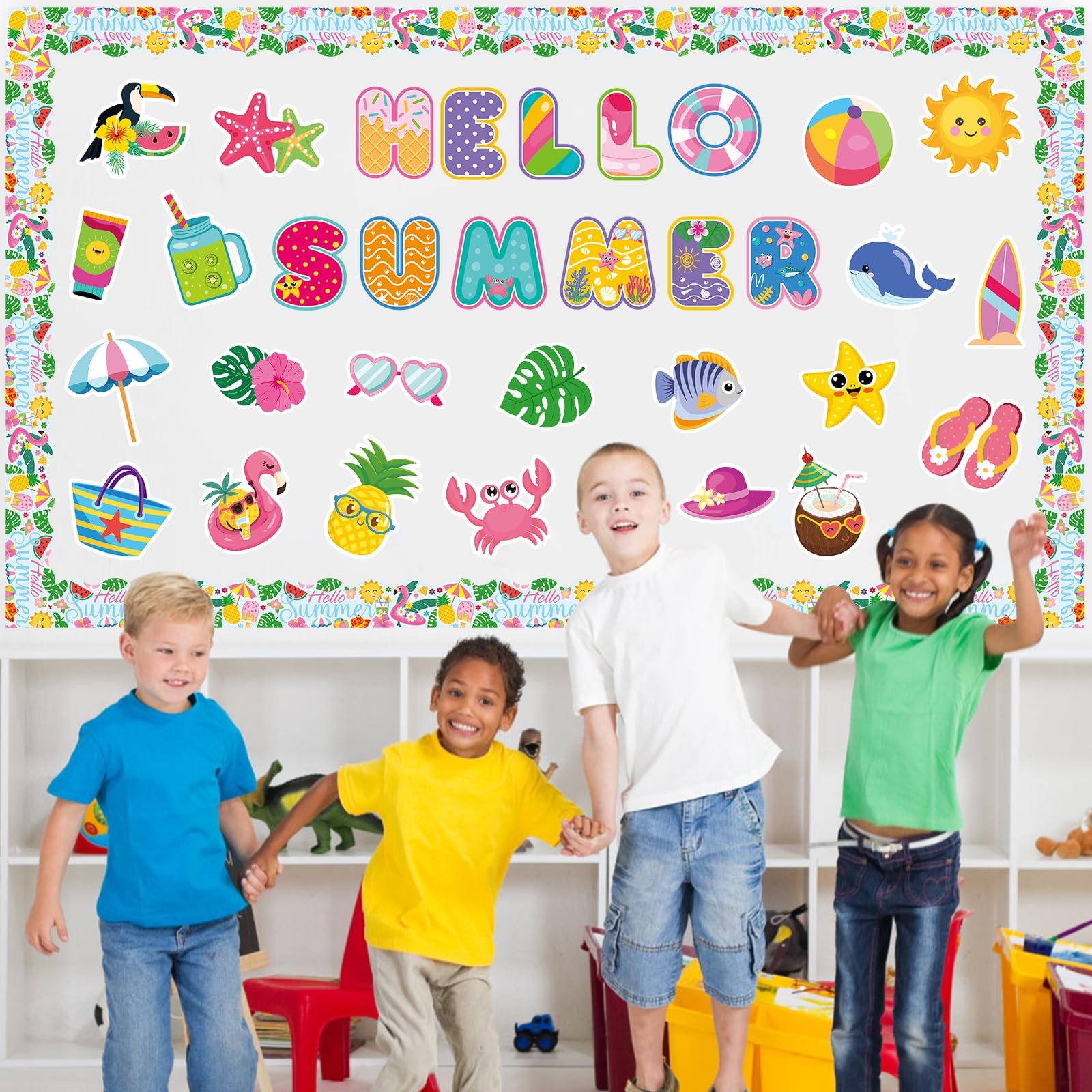 58Pcs Summer Bulletin Board Decorations Set Hello Summer Cutouts ...