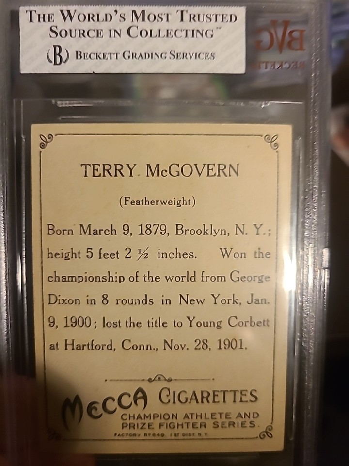 1910 T220 Champions #41 Terry McGovern BVG 4.5 Mecca Back 115 Yrs Old ...