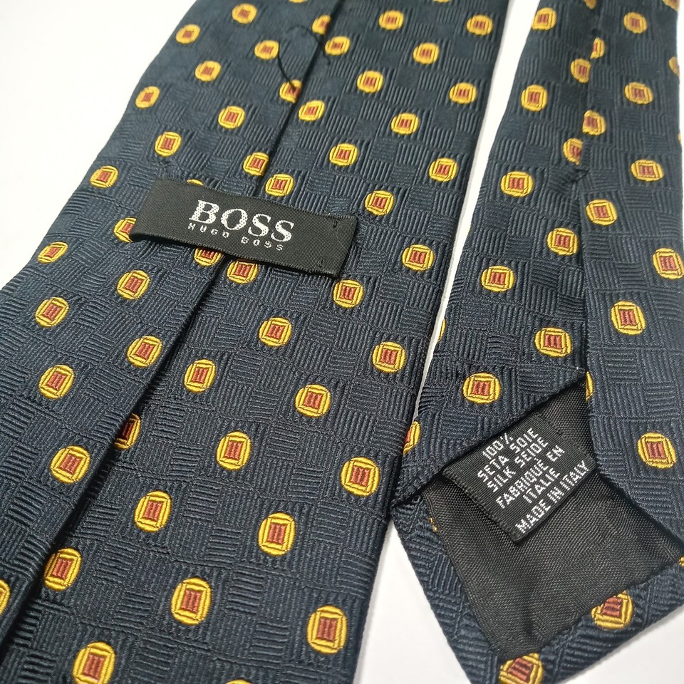 Hugo Boss Tie Mens Woven Silk Medallion Print Italy 60" Black Gold Red ...