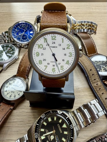 🟢 Timex Indiglo Field Watch | Full Lume Dial | 40M WR | Works Great! | eBay