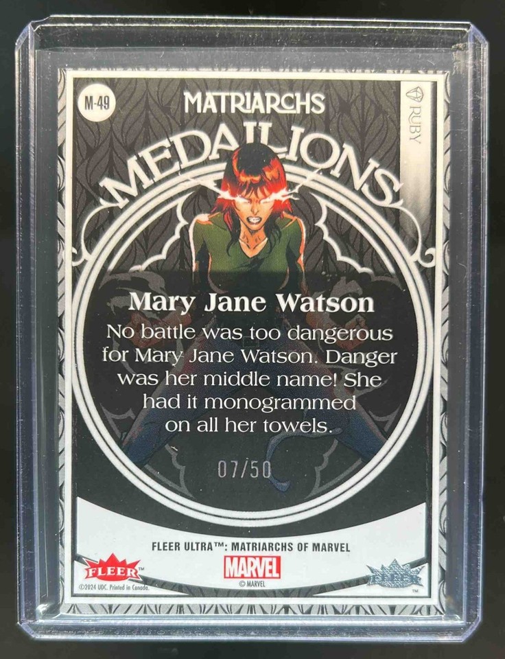 2024 Fleer Ultra Matriarchs of Marvel Mary Jane Watson Medallions Ruby ...