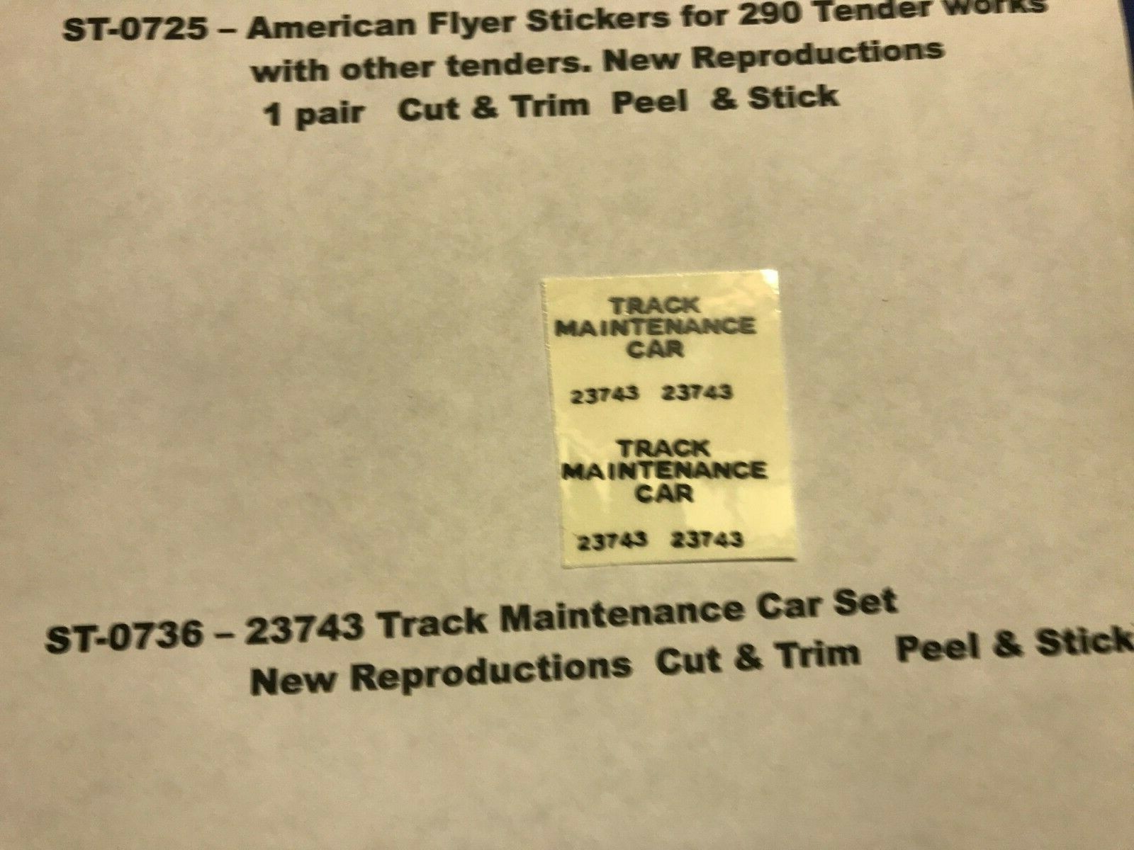 American Flyer Parts - 23743 Maint. Car Sticker Set ST0736 | eBay