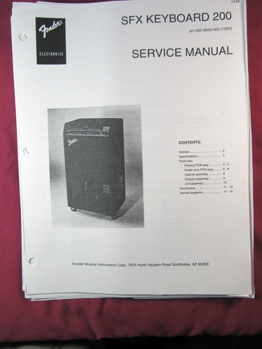 Fender SFX Keyboard 200 Keyboard Amplifier Service Manual | eBay