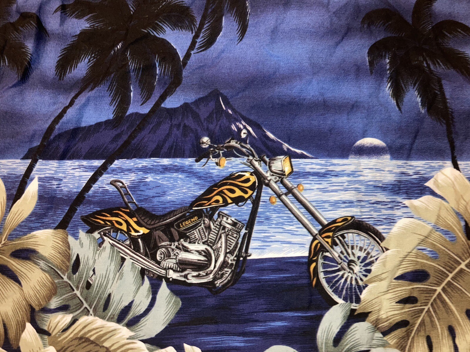 Hawaiian Motorcycle Chopper Aloha Short Sleeve Shirt Men XL Blue ...