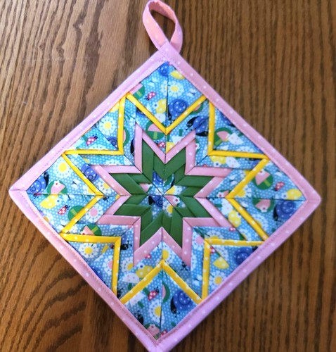 Handmade Hot Pad/Trivets Amish Folded Star EX THICK-"Mushrooms, Snails & Posies" | eBay