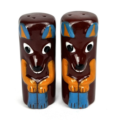 Ceramic Animal Salt & Pepper Shakers Hand Painted Brown Wolf Vintage ...