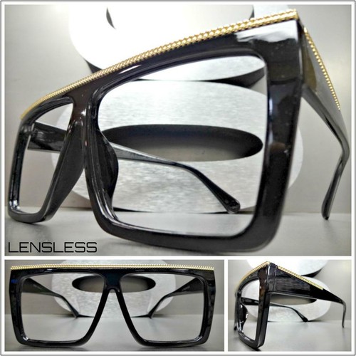 Oversize Exaggerated Retro XL Wide Black Lensless Eye Glasses Frame ...