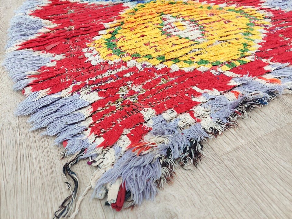 Vintage Moroccan Small Square Rug 2.6x2.6 Colorful Geometric Cotton Red ...