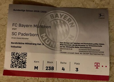 Sammler Ticket FC Bayern München vs SC Paderborn 21.02.20 FCB 1 ...